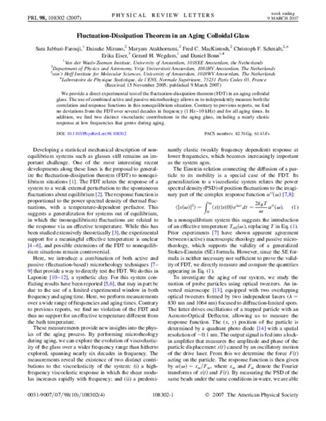 Pdf Fluctuation Dissipation Theorem In An Aging Colloidal Glass