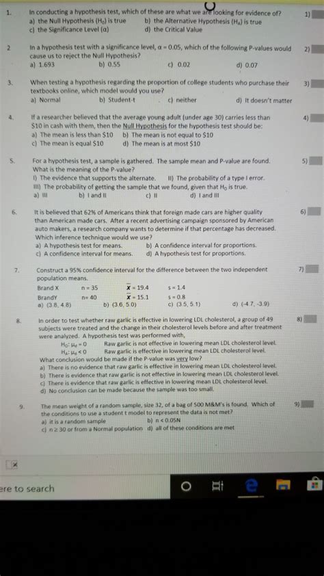 solved 1 in conducting a hypothesis test which of these