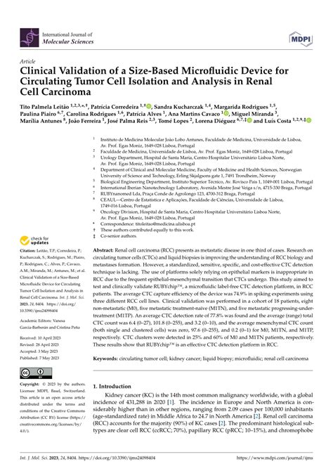 Pdf Clinical Validation Of A Size Based Microfluidic Device For Circulating Tumor Cell