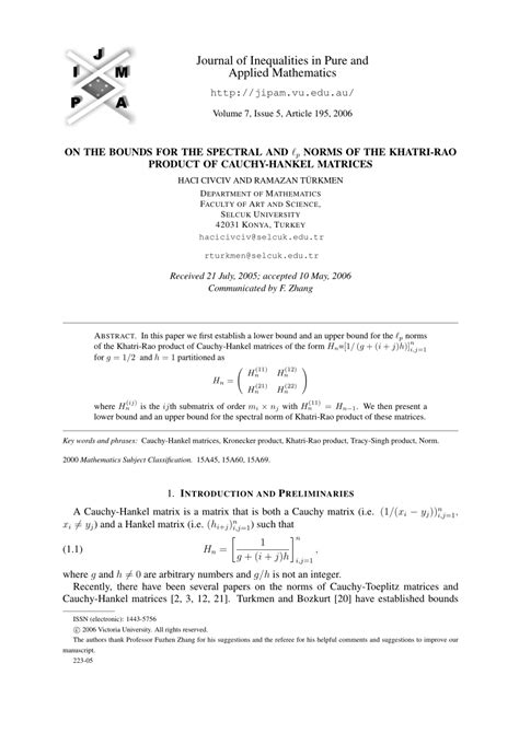 Pdf On The Bounds For The Spectral And Lp Norms Of The Khatri Rao