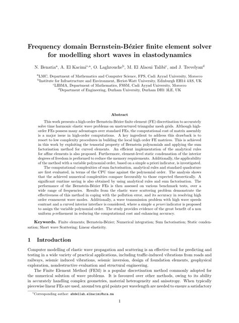 Pdf Frequency Domain Bernstein Bézier Finite Element Solver For Modelling Short Waves In