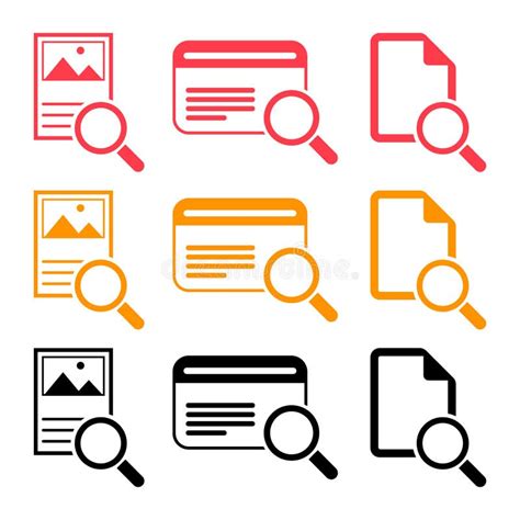 Set Of Search Result Icon Research Data Report Sign Analysis Symbol