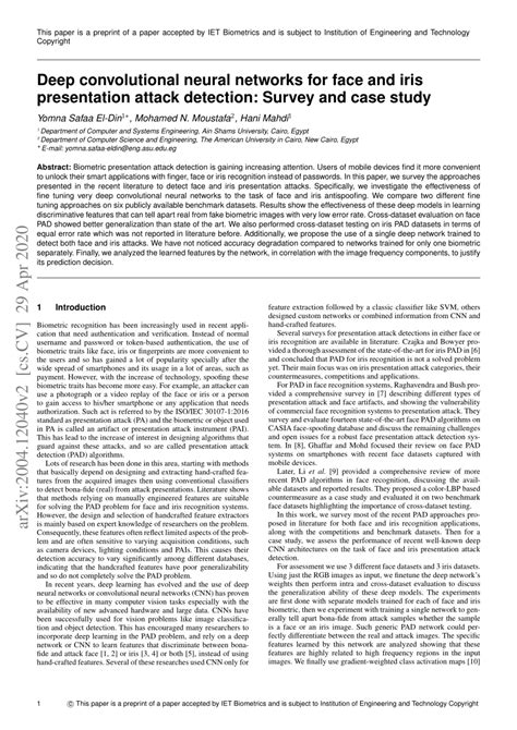 pdf deep convolutional neural networks for face and iris presentation