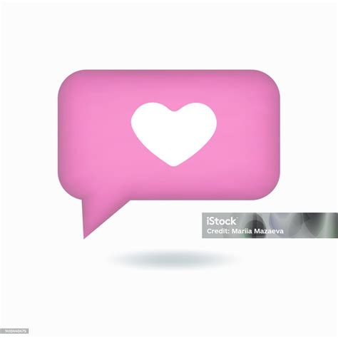 벡터 일러스트레이션 심장이있는 아이콘 소셜 미디어 알림 음성 거품과 같은 3d 흰색 배경에 고립 된 직사각형 분홍색 버튼 3차원 인쇄에 대한 스톡 벡터 아트 및 기타 이미지