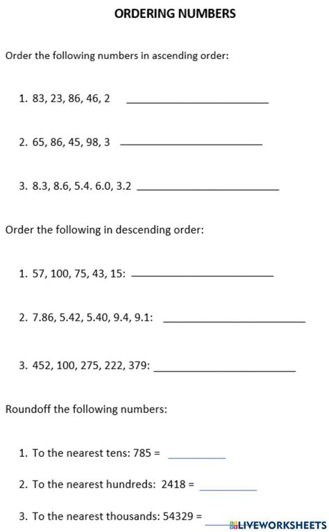 Ordering Numbers Worksheets Library