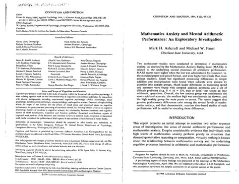 Pdf Mathematics Anxiety And Mental Arithmetic Performance An Exploratory Investigation