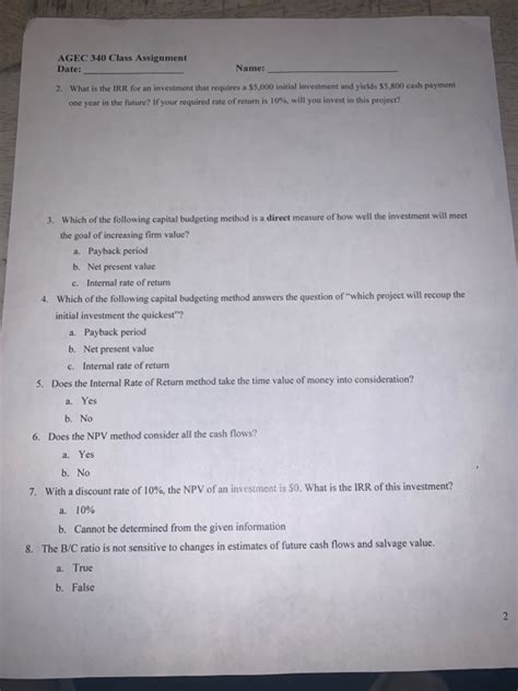 Solved Agec 340 Class Assignment Date Name Class