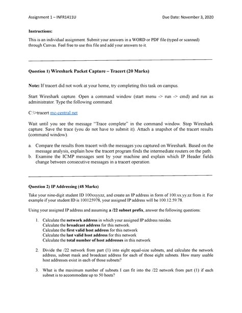 Assignment 1 Intro To Networking Assignment 1 Infr1411u Due Date