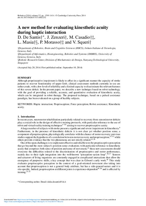 Pdf A New Method For Evaluating Kinesthetic Acuity During Haptic