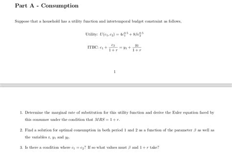 Solved Part A Consumption Suppose That A Household Has A