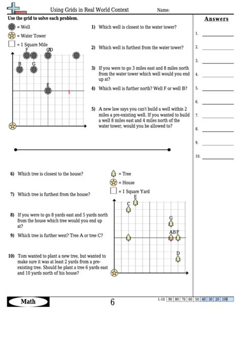Using Grids In Real World Context Worksheet Template With Answer Key