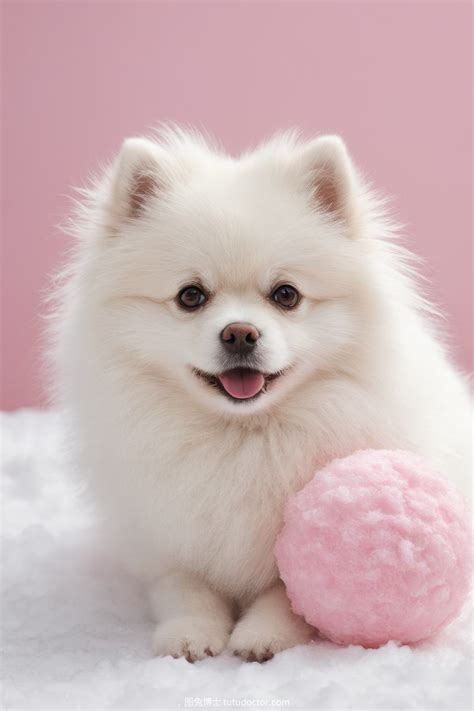 可爱萌宠白色博美犬玩粉色玩具 TUTU