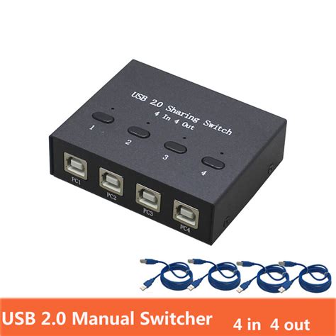 Usb 공유 스위치 Usb20 허브 4 In 4 Out 키보드 및 마우스 공유 스위치 컴퓨터 수동 버튼 스위처 용 프린터 공유 컴퓨터 주변 장치