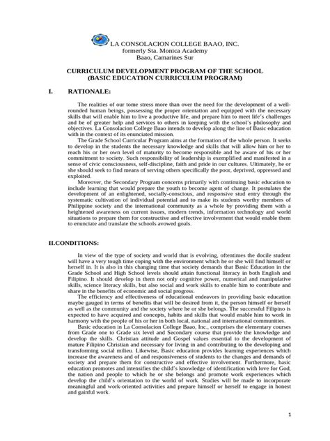 Curriculum Development Program Of The School Pdf Curriculum Knowledge