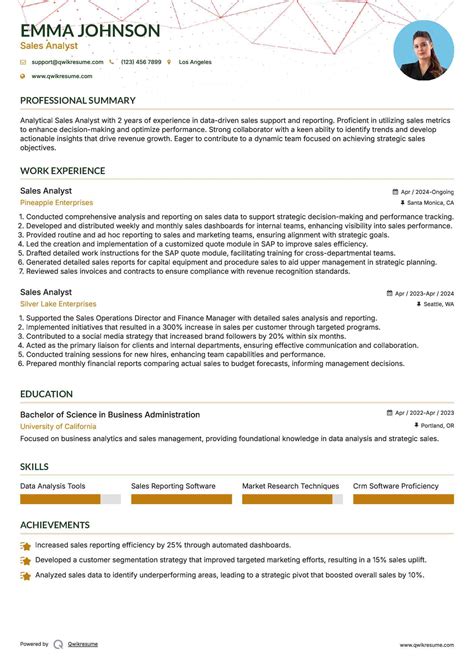 10 Sales Analyst Resume Samples And Templates For 2025