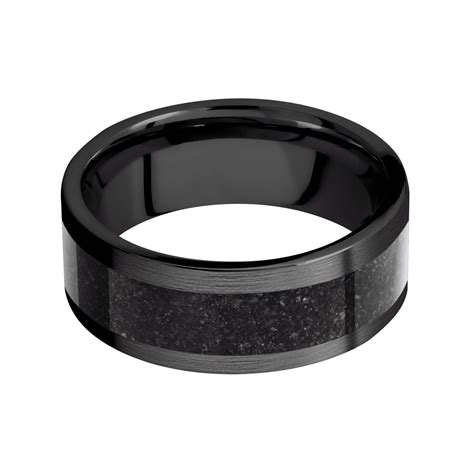 7mm Titanium Band And Black Dinosaur Bone Inlay By Lashbrook Designs