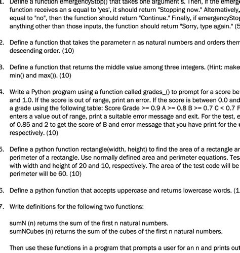 Solved Define A Function Emergencystop That Takes One