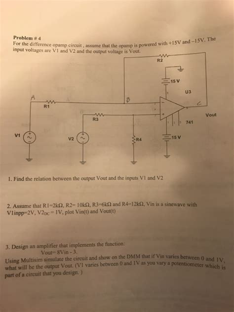 Solved Problem For The Difference Opamp Circuit Assume Chegg Com