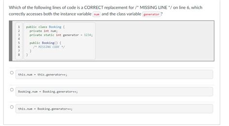 Solved Which Of The Following Lines Of Code Is A Correct