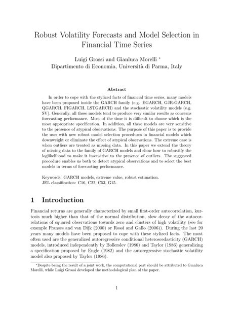 Pdf Robust Volatility Forecasts And Model Selection In Financial Time