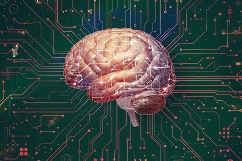 Illustration Of Human Brain With Neural Network Microchip Artificial