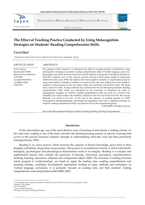 Pdf The Effect Of Teaching Practice Conducted By Using Metacognition