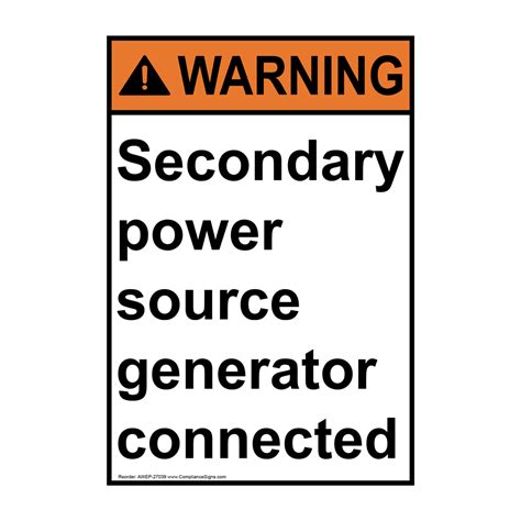 Ansi Secondary Power Source Generator Connected Sign Awe 27039