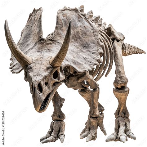 Triceratops Fossil Skeleton With Large Frilled Skull Showcasing Its