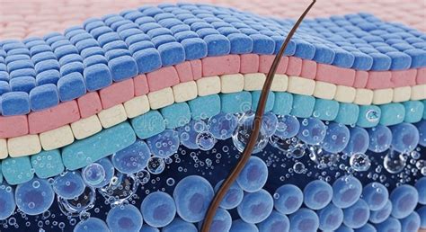 Microscopic View Of Skin Layers With Cells Hair Follicle And Water