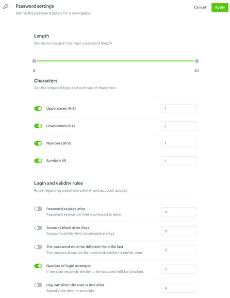 Password Settings Synerise Hub