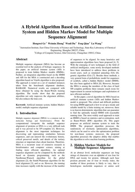 Pdf A Hybrid Algorithm Based On Artificial Immune System And Hidden Markov Model For Multiple