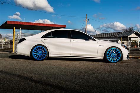White Mercedes S Class Rocking A Set Of Custom Blue Forgiato Wheels