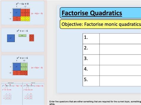 Factorise Quadratic Expressions Monic Teaching Resources