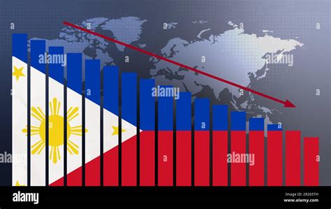 Philippines Flag On Bar Chart Concept With Decreasing Values Concept Of Economic Crisis