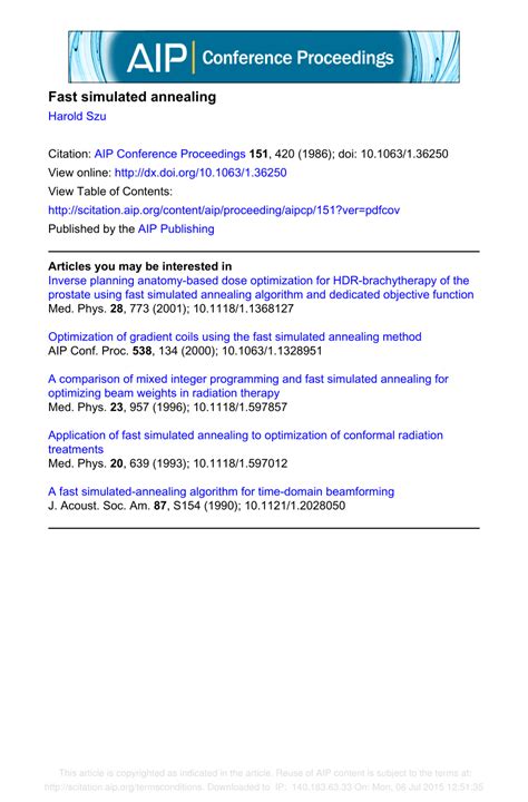 Pdf Fast Simulated Annealing