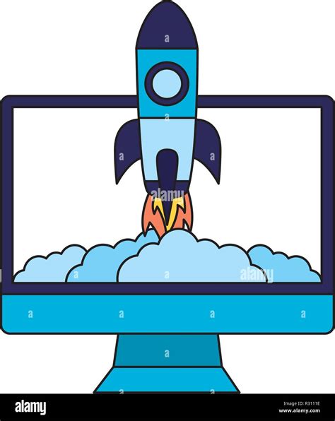 Computer Rocket Search Engine Optimization Vector Illustration Stock