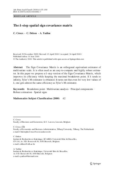 Pdf The K Step Spatial Sign Covariance Matrix