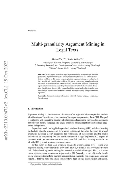 Pdf Multi Granularity Argument Mining In Legal Texts