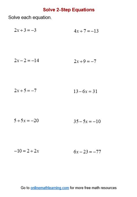 Mastering Two Step Equations Multiplication And Division Worksheets