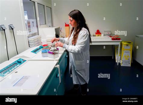 Technical Platform Of The Inovie 34 Laboratory Lab Technician Preparing Sample Tubes For The