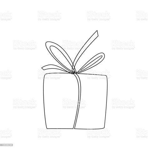 연속 한 줄 그리기 스타일 벡터 일러스트에 상자를 제시합니다 리본과 리본으로 포장 된 서프라이즈 패키지 나비매듭에 대한 스톡 벡터 아트 및 기타 이미지 Istock