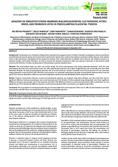 Pdf Analysis Of Oxidative Stress Markers Malondialdehyde Glutathione