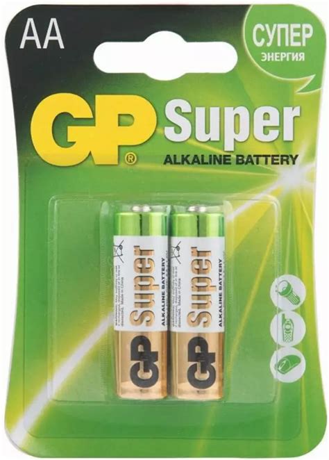 Алкална батерия GP SUPER LR6 AA, 2 бр. в опаковка, 1.5V, GP15A