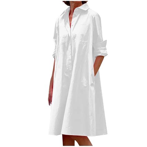 Usmixi Womens Dresses Casual Button Down Lightweight Loose Knee Length