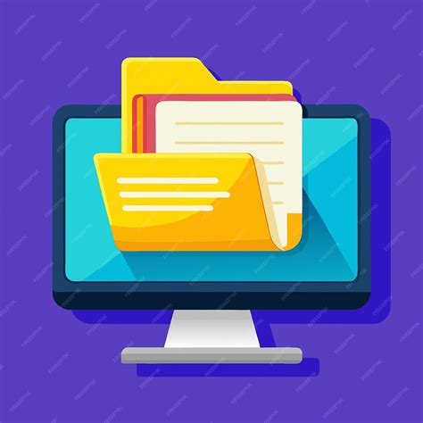 File Transfer Concept Yellow Folder With Document On Computer Monitor 3d Vector Illustration