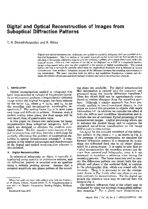 Pdf Digital And Optical Reconstruction Of Images From Suboptical Diffraction Patterns