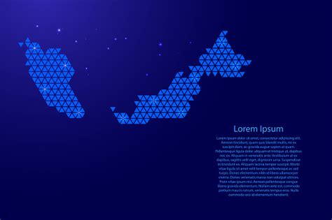 말레이시아 지도 배너 포스터 인사말 카드 노드와 공간 별 패턴 기하학적 배경을 반복 하는 파란색 삼각형에서 추상적 인 회로도