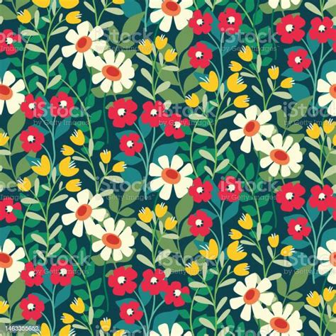 화려한 여름 초원이 있는 매끄러운 꽃 무늬 벡터 그림입니다 꽃 식물에 대한 스톡 벡터 아트 및 기타 이미지 꽃 식물 배경 주제 봄 Istock