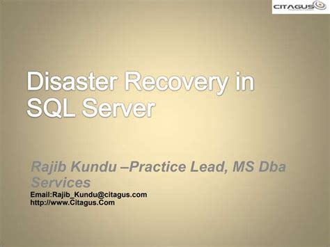 Disaster Recovery In Sql Server Ppt