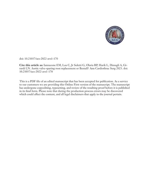 Pdf Aortic Valve Sparing Root Replacement Or Bentall